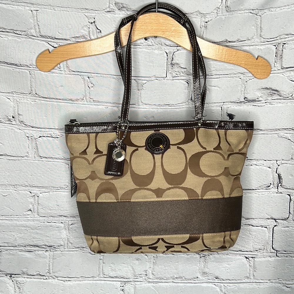 Coach Signature Jacquard Monogram Brown Tote Handbag … - Gem